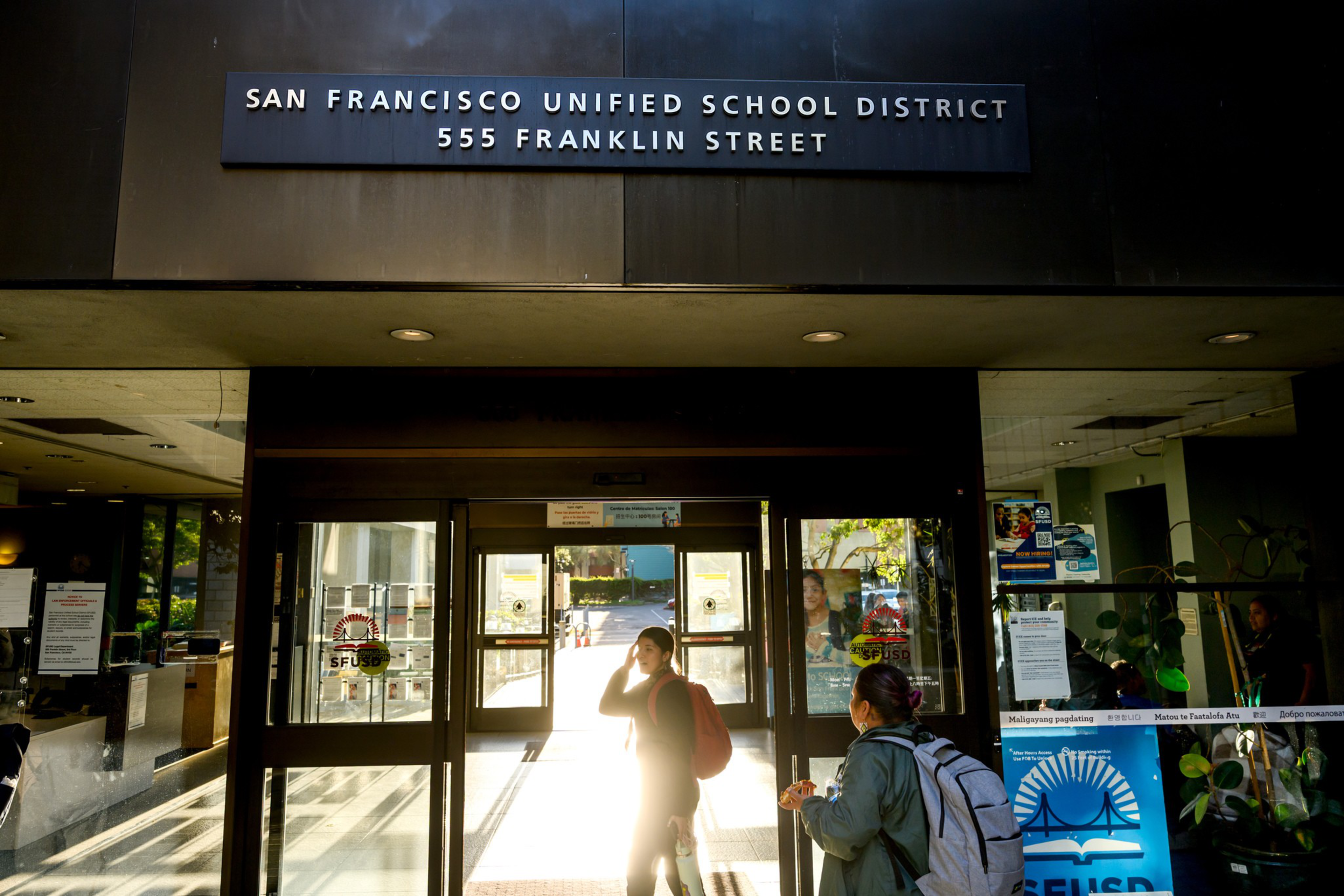 San Francisco Unified School District entrance at 555 Franklin Street ...