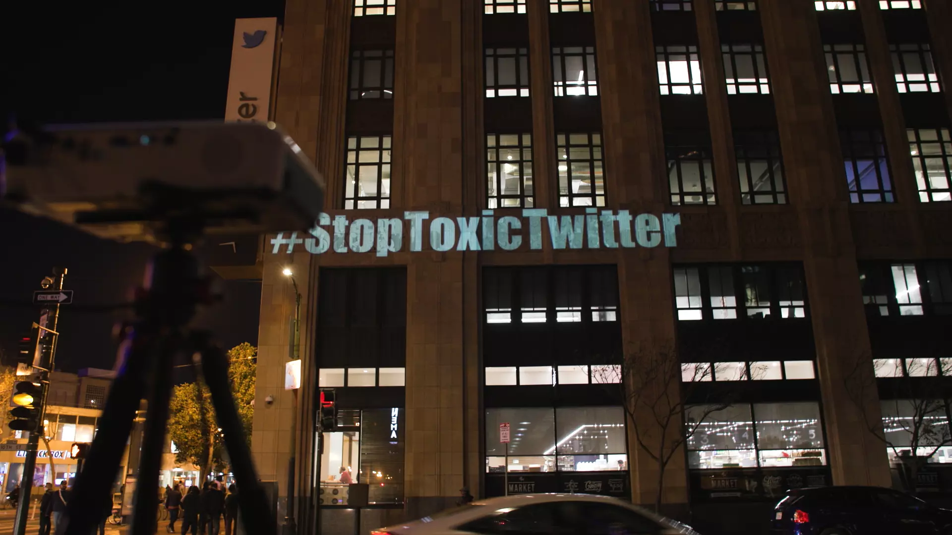 Watch this activist’s unique protest method outside of Twitter’s HQ