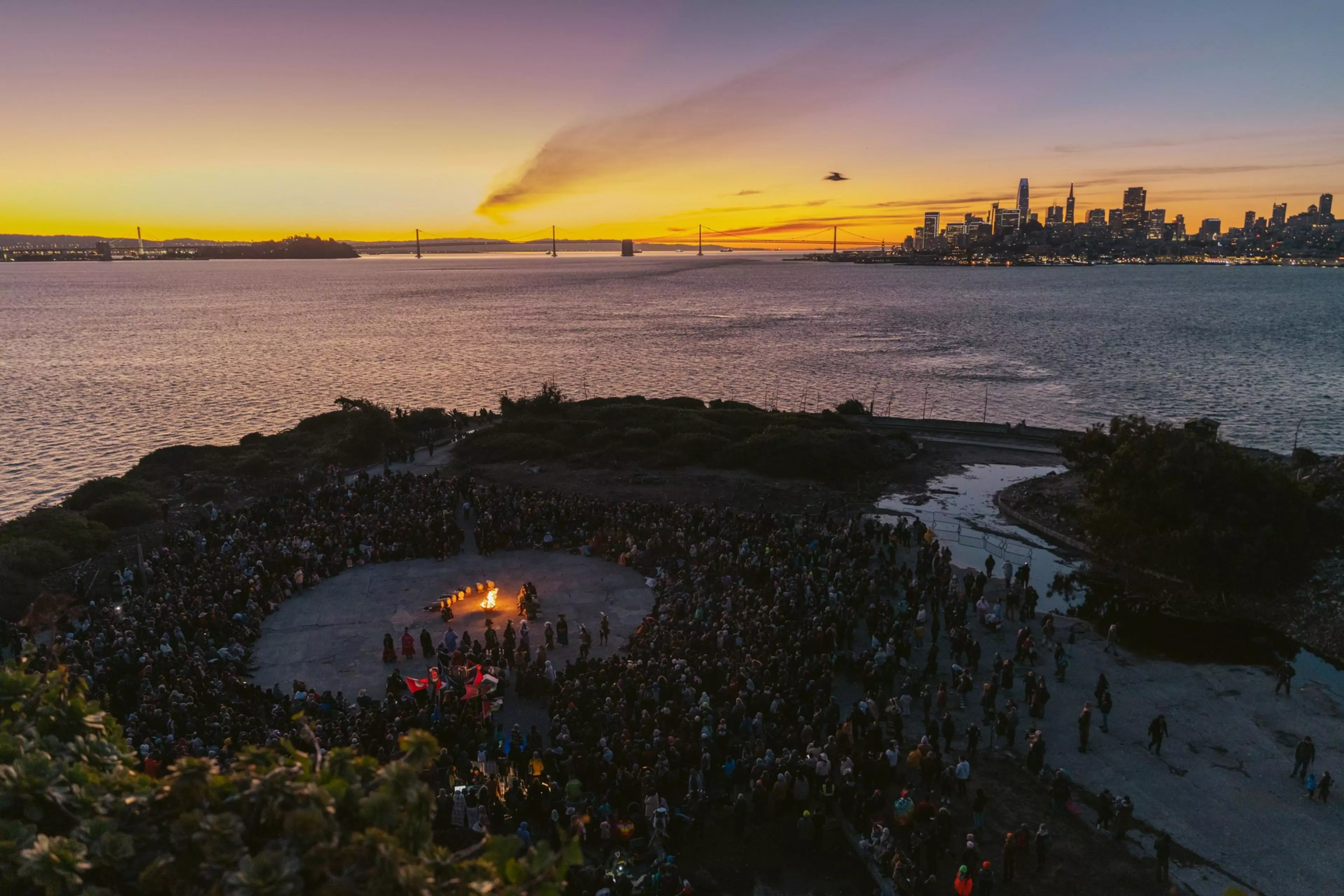 ‘This is my church’: Indigenous sunrise gathering draws thousands to Alcatraz