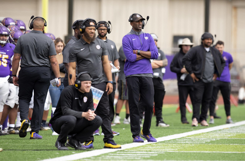 Head coach Adhir Ravipati, freshman quarterback Michael Mitchell Jr ...